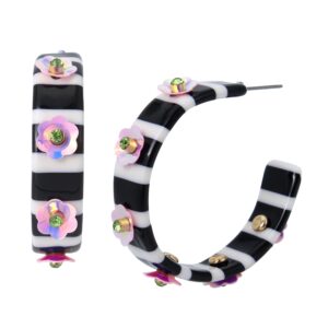 flower striped hoop earrings