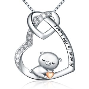 abbgiabbw pig necklace 925 sterling silver cute pet pig heart pendant necklace animal jewelry birthday gift for women