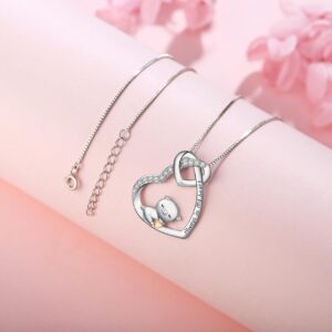 ABBGIABBW Pig Necklace 925 Sterling Silver Cute Pet Pig Heart Pendant Necklace Animal Jewelry Birthday Gift for Women