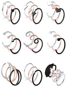 vsnnsns 20g nose rings hoop nose piercing jewelry stainless surgical steel daith rook cartilage helix earrings hoop ear nose septum rings body piercing jewelry for women men 8mm 27 pcs