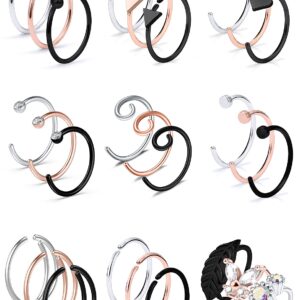 Vsnnsns 20G Nose Rings Hoop Nose Piercing Jewelry Stainless Surgical Steel Daith Rook Cartilage Helix Earrings Hoop Ear Nose Septum Rings Body Piercing Jewelry for Women Men 8mm 27 PCS