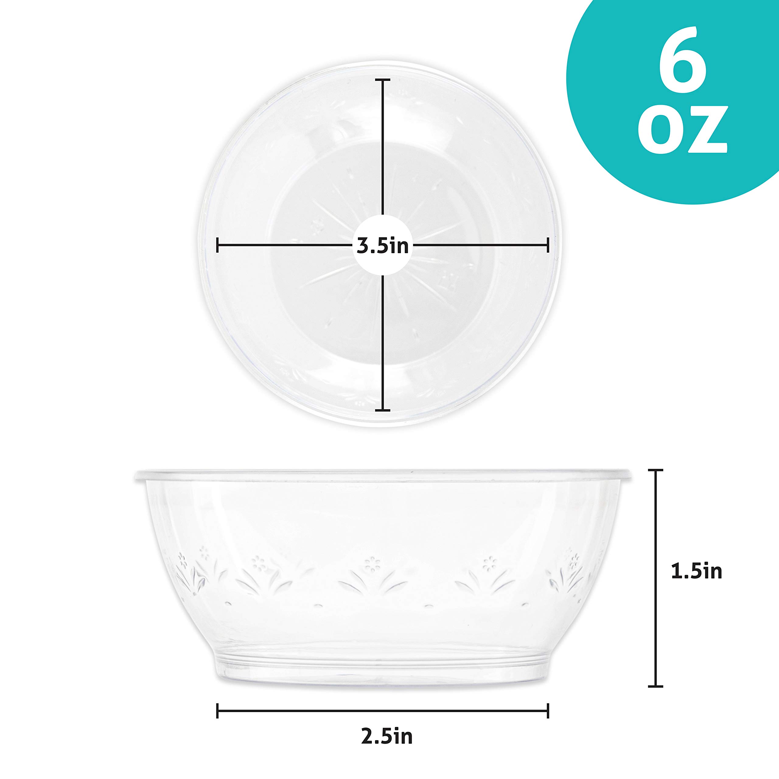 PLASTICPRO 6 ounce Premium Heavy Weight Crystal Clear Disposable Hard Plastic Dessert Size Party Bowls Pack of 40