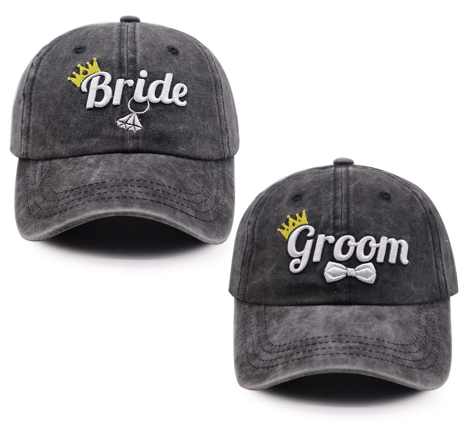 Bride Groom Gifts Hat for Men Women, Mr and Mrs Newlywed Honeymoon Wedding Party Hats, Funny Embroidered Adjustable Washed Cotton Baseball Cap Couples Set Black