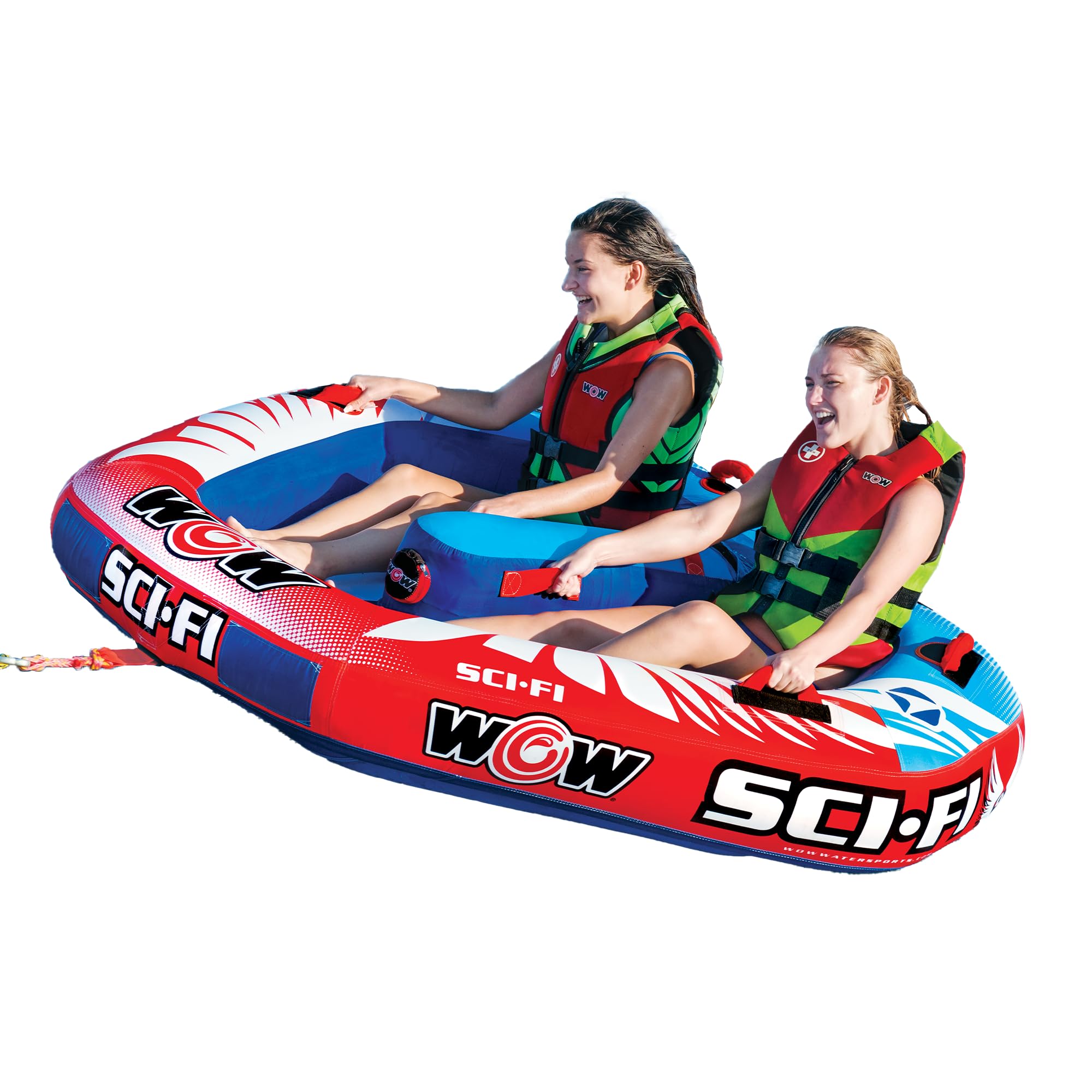 WOW Sports - SCI FI 2 Person Inflatable Towable Tube - Perfect for Kids & Adults - Secure Cockpit Seating