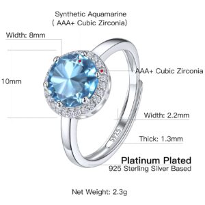 Suplight March Birthstone Ring Aquamarine Stacking Sterling Silver Rings Engagement Promise Ring for Her