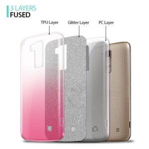 FINCIBO Shiny Sparkling Silver Pink Gradient 2 Tone Glitter TPU Protector Case Cover Compatible with Apple iPhone 13 Pro 6.1 inch 2021 - Dachshund Puppy Dog Hide and Seek