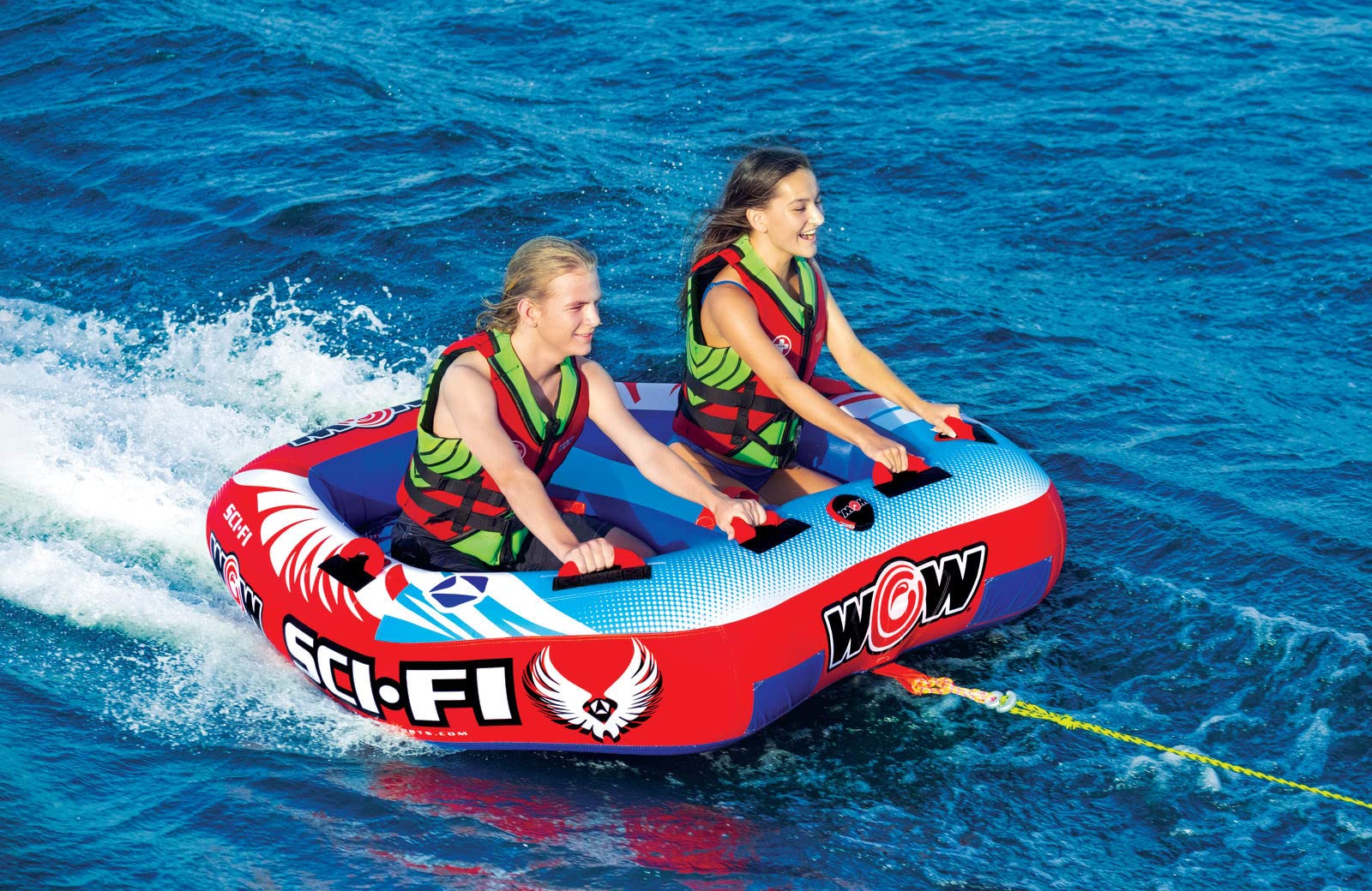 WOW Sports - SCI FI 2 Person Inflatable Towable Tube - Perfect for Kids & Adults - Secure Cockpit Seating