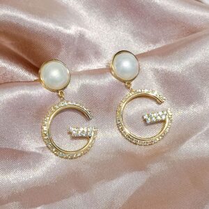 G Initial Stud Earrings Pearl Letter Drop Earrings 14K Gold Plated 925 Sterling Silver Post Cubic Zirconia Earrings for Women Girls