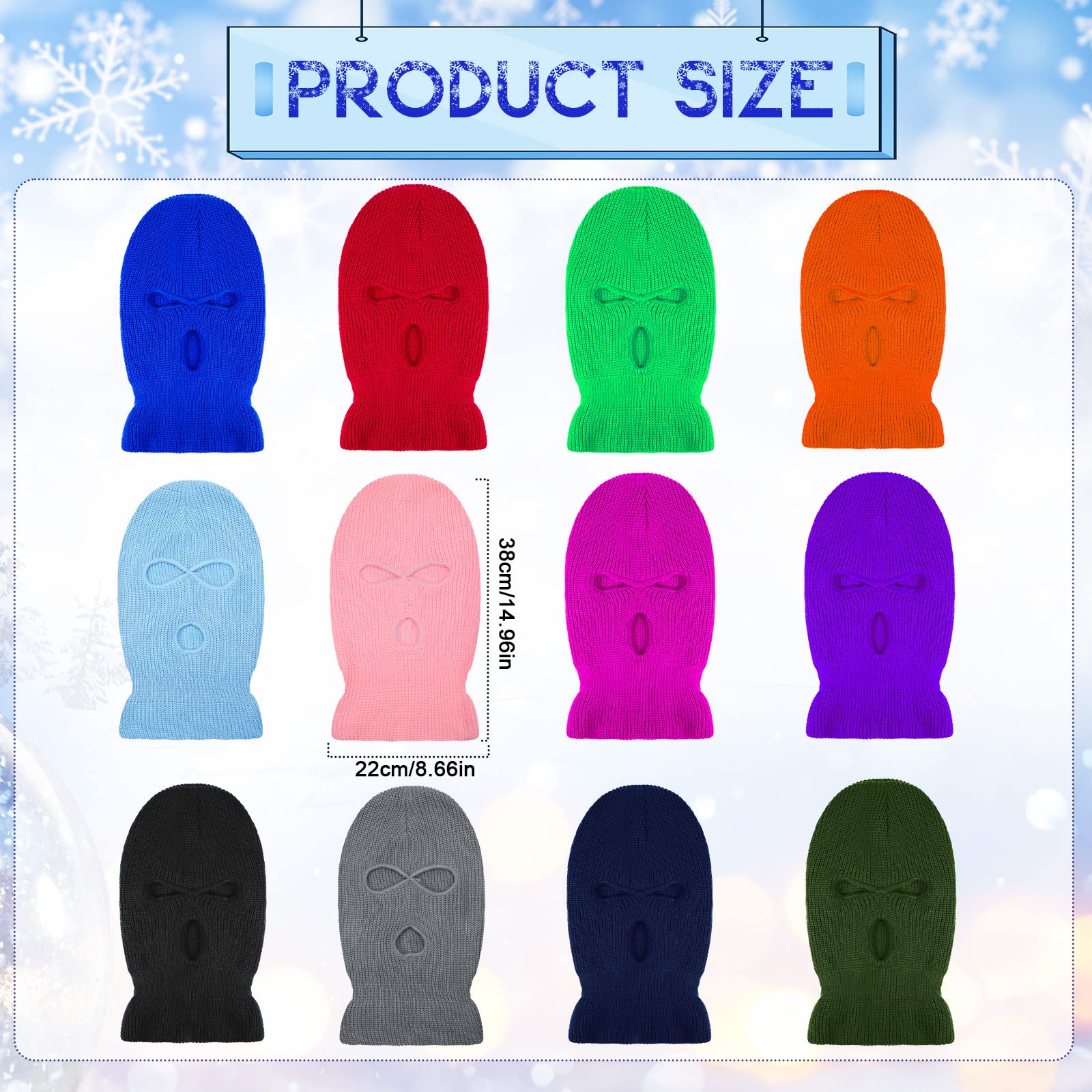 12 Pieces Ski Mask for Men Knitted Ski Mask Beanie Winter Balaclava Beanie Mask Ski Mask 3 Hole with Designs Full Face Knit Mask for Men Women Outdoor Sports