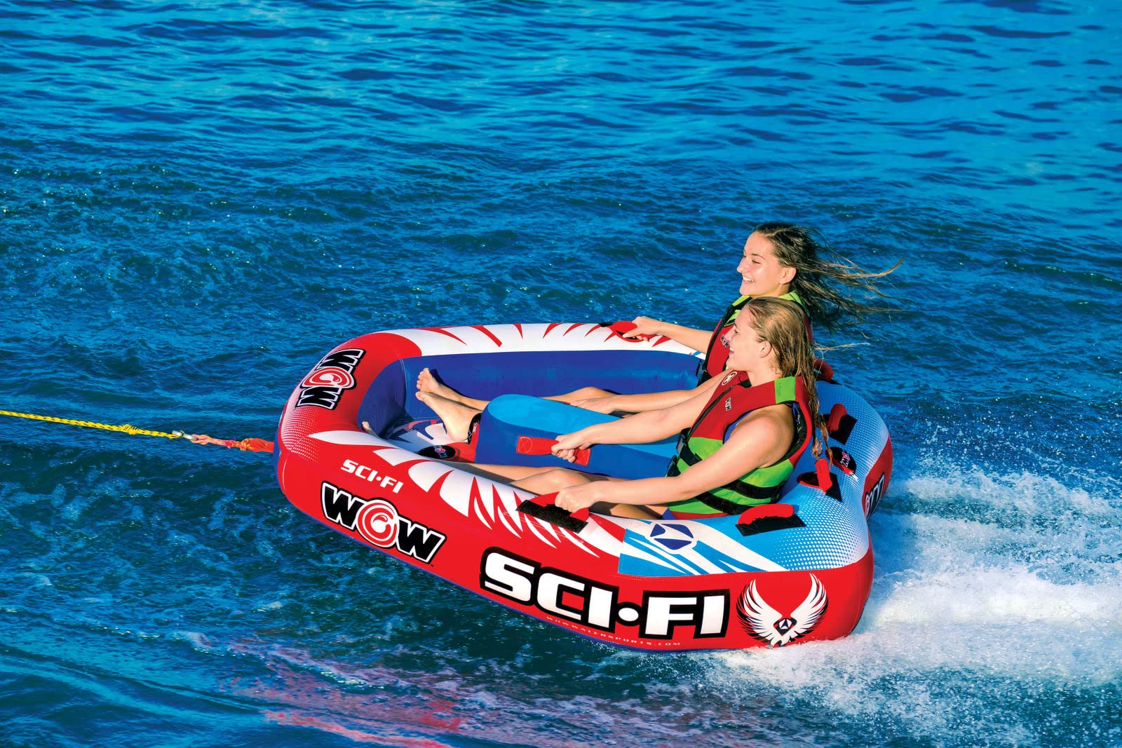 WOW Sports - SCI FI 2 Person Inflatable Towable Tube - Perfect for Kids & Adults - Secure Cockpit Seating