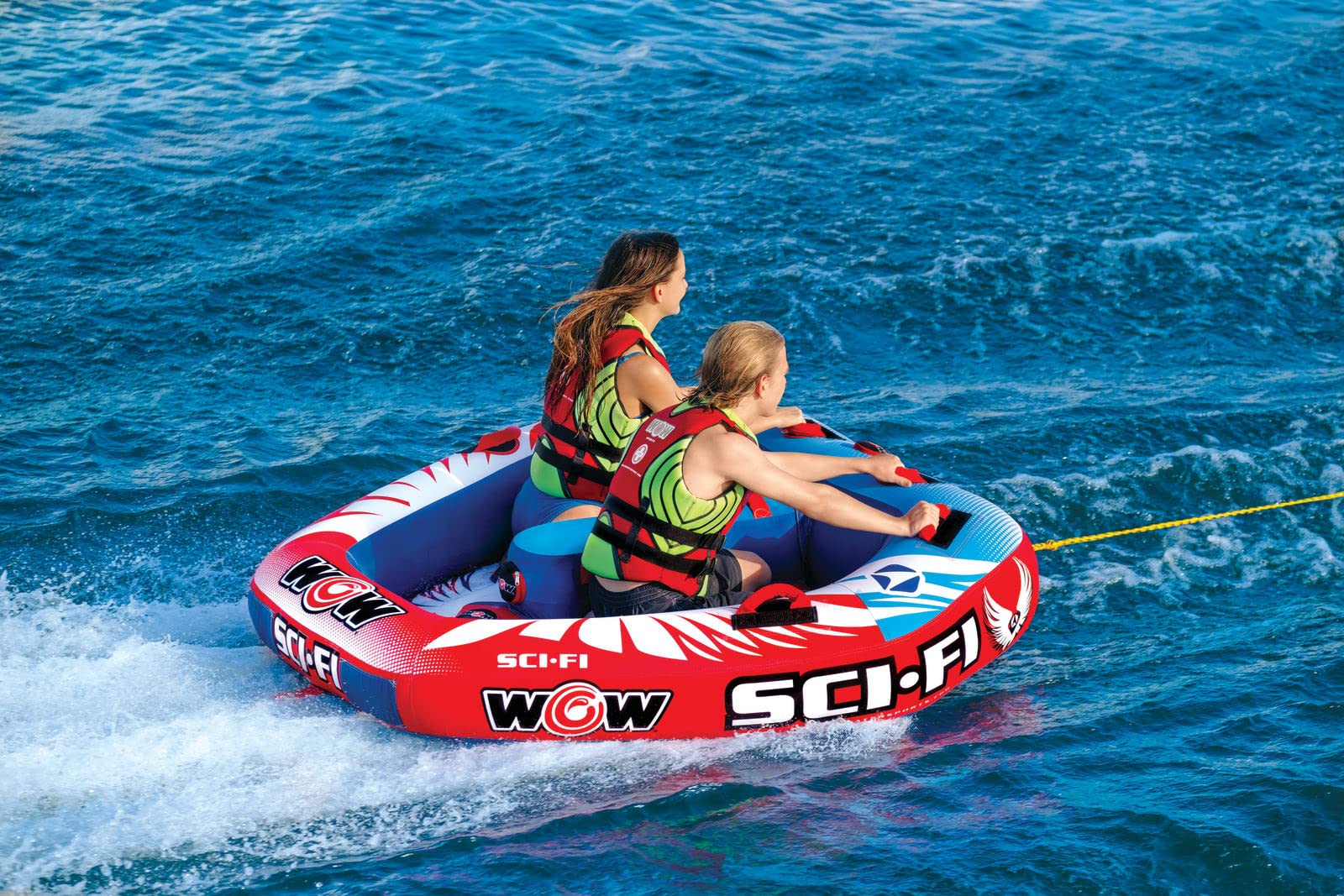 WOW Sports - SCI FI 2 Person Inflatable Towable Tube - Perfect for Kids & Adults - Secure Cockpit Seating