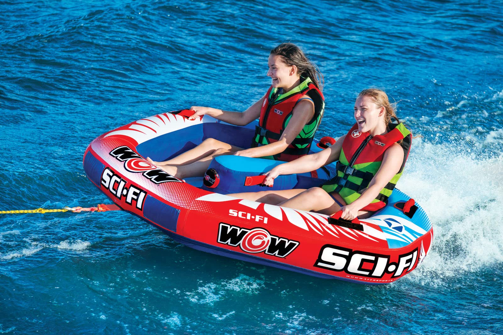 WOW Sports - SCI FI 2 Person Inflatable Towable Tube - Perfect for Kids & Adults - Secure Cockpit Seating