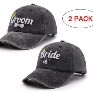 Bride Groom Gifts Hat for Men Women, Mr and Mrs Newlywed Honeymoon Wedding Party Hats, Funny Embroidered Adjustable Washed Cotton Baseball Cap Couples Set Black