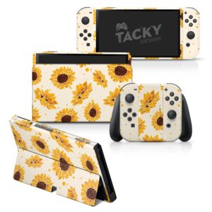 tacky design sunflower skin compatible with nintendo switch oled skin - vinyl 3m stickers set - compatible with nintendo switch oled skin joy con, console, dock wrap - decal full wrap