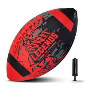 street legends youth football for kids, graffiti printed composite leather size 8 football- includes pump, made for training, practicing, & recreational play (red)