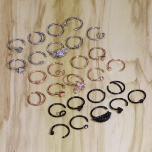 Vsnnsns 20G Nose Rings Hoop Nose Piercing Jewelry Stainless Surgical Steel Daith Rook Cartilage Helix Earrings Hoop Ear Nose Septum Rings Body Piercing Jewelry for Women Men 8mm 27 PCS