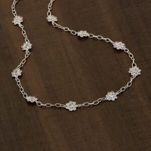 MOONEYE 22.00 CTW Natural Diamond Polki Flower Long Chain Necklace 925 Sterling Silver Platinum Plated Everyday Slice Diamond Jewelry