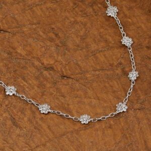 MOONEYE 22.00 CTW Natural Diamond Polki Flower Long Chain Necklace 925 Sterling Silver Platinum Plated Everyday Slice Diamond Jewelry