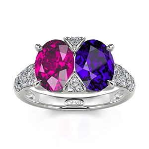 jeulia sterling silver purple amethyst women ring women's 2-stone engagement ring oval fancy pink diamond promise wedding band anniversary crystal halo bridal ring set with jewelry gift box (amethyst+pink, 9)