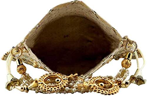 Gold Potli Wristlets Ethnic Potli For Women's | Designer Rajasthani Style Royal Clutch Silk Batwa | Zari Work Potli | Bridal Potli | Potli Bags