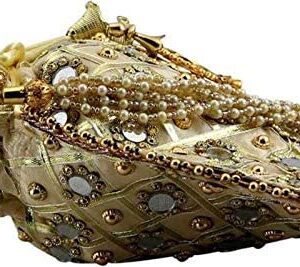 Gold Potli Wristlets Ethnic Potli For Women's | Designer Rajasthani Style Royal Clutch Silk Batwa | Zari Work Potli | Bridal Potli | Potli Bags