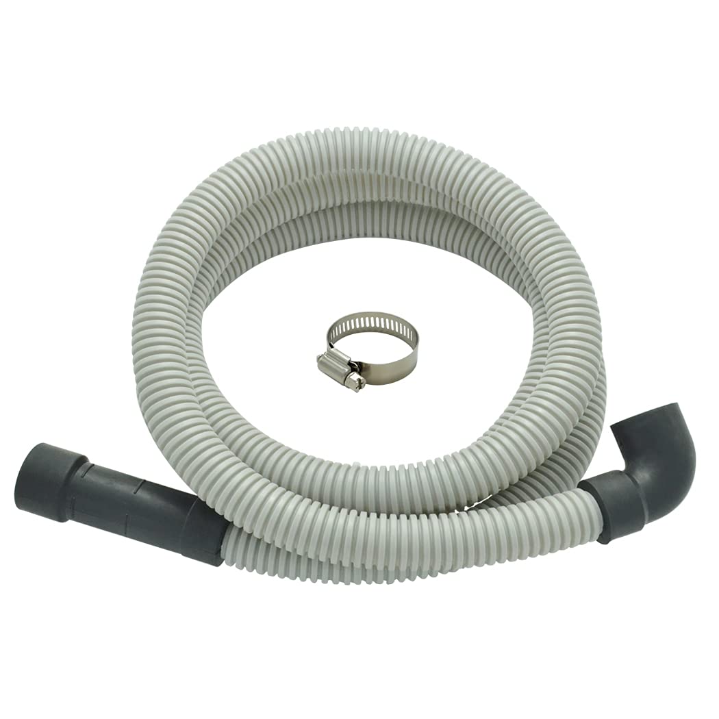 Universal Dishwasher Drain Hose with Elbow - 8 Ft Discharge Hose - Corrugated and Flexible Dishwasher Hose Drain Replacement with Clamp by TT FLEX