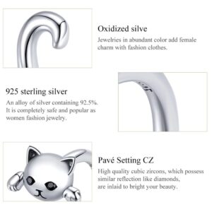 Qings Lovely Cat Adjustable Ring 925 Sterling Cubic Zirconia Animal Ring Silver Simple Cute Pet Kitty Wrap Stackable Statement Wedding Engagement Finger Rings Fashion Jewelry Gifts for Women