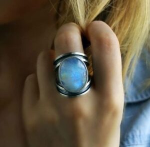 wdiyieetn vintage silver ring oval cut natural colorful moonstone elegant gemstone wedding ring (10)