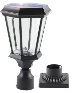 vocldfa solar post light, dusk to dawn sensor pillar light fixture 15.8"h, waterproof led exterior lamp post lantern, aluminum outdoor post light, pole lanterns outdoor with 3-inch pier mount adapter