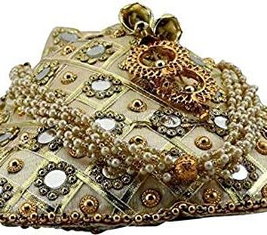 Gold Potli Wristlets Ethnic Potli For Women's | Designer Rajasthani Style Royal Clutch Silk Batwa | Zari Work Potli | Bridal Potli | Potli Bags