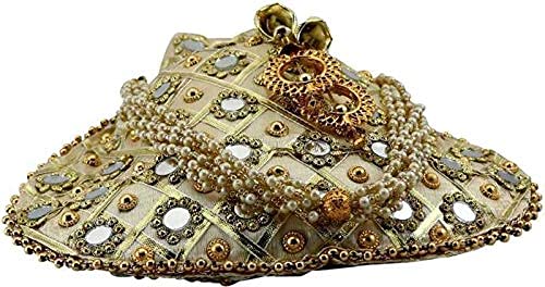 Gold Potli Wristlets Ethnic Potli For Women's | Designer Rajasthani Style Royal Clutch Silk Batwa | Zari Work Potli | Bridal Potli | Potli Bags