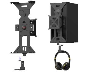 magnetic wall mount for xbox series x, metallic support bracket with gaming headset hook, magnets and built-in level design - mount xsx vertical, horizontal or under the desk