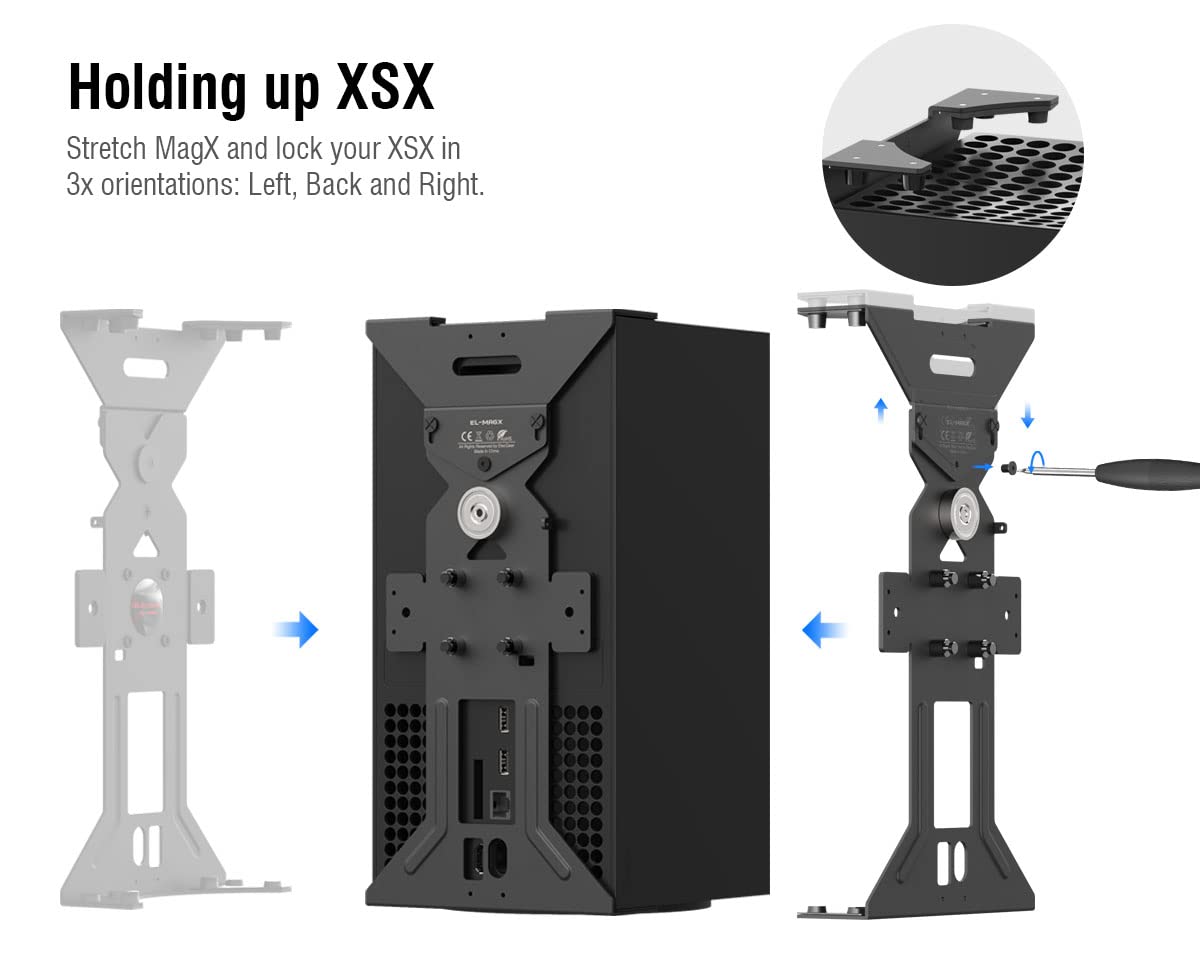 Magnetic Wall Mount for Xbox Series X, Metallic Support Bracket with Gaming Headset Hook, Magnets and Built-in Level Design - Mount XSX Vertical, Horizontal or Under The Desk