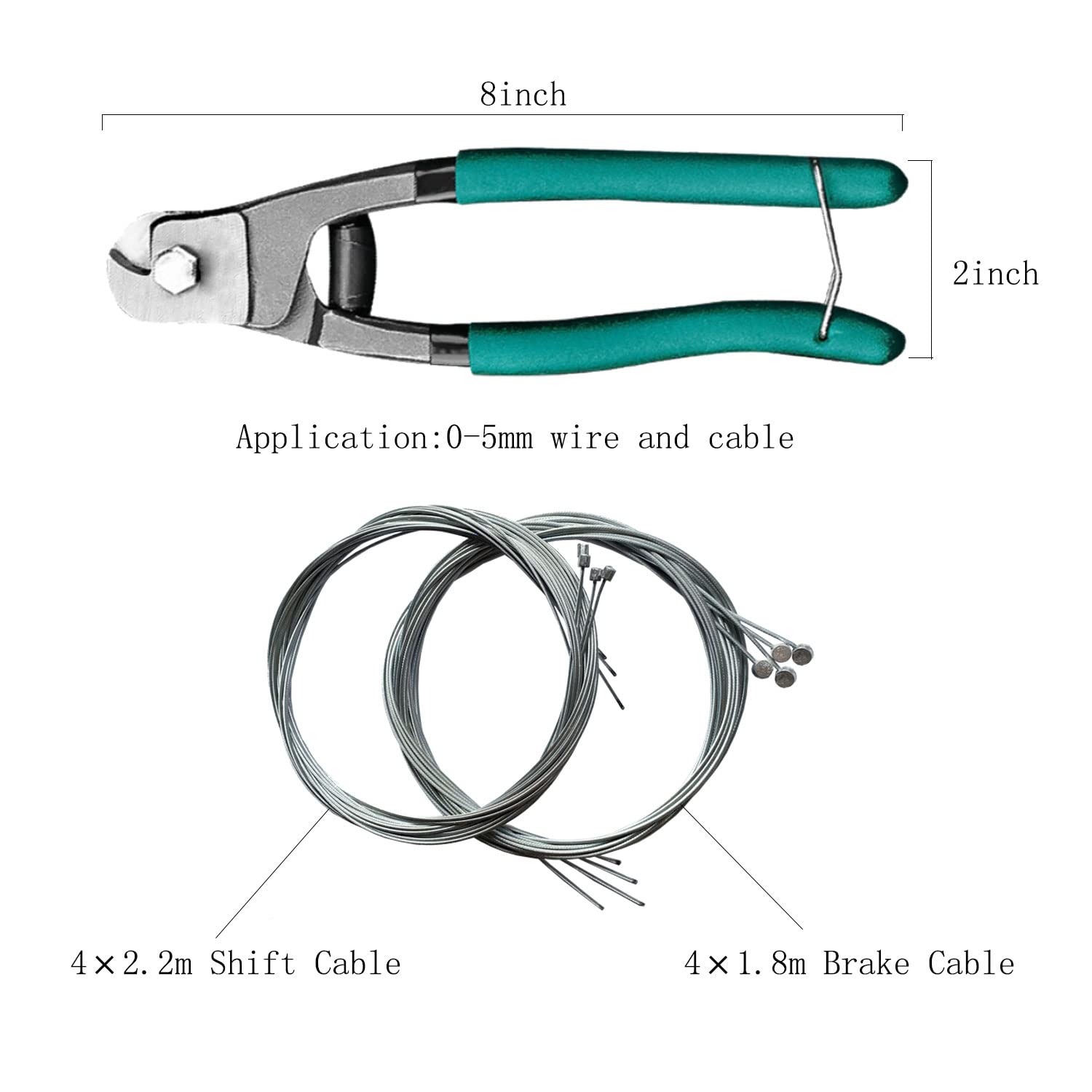 Bicycle Cable Cutter, Universal 4×5.9FT(1.8m) Brake Cable, 4×7.2FT(2.2m) Shift Cable, Replacement Kit for Mountain and Road Bicycle, Cable and Housing Cutter Tool