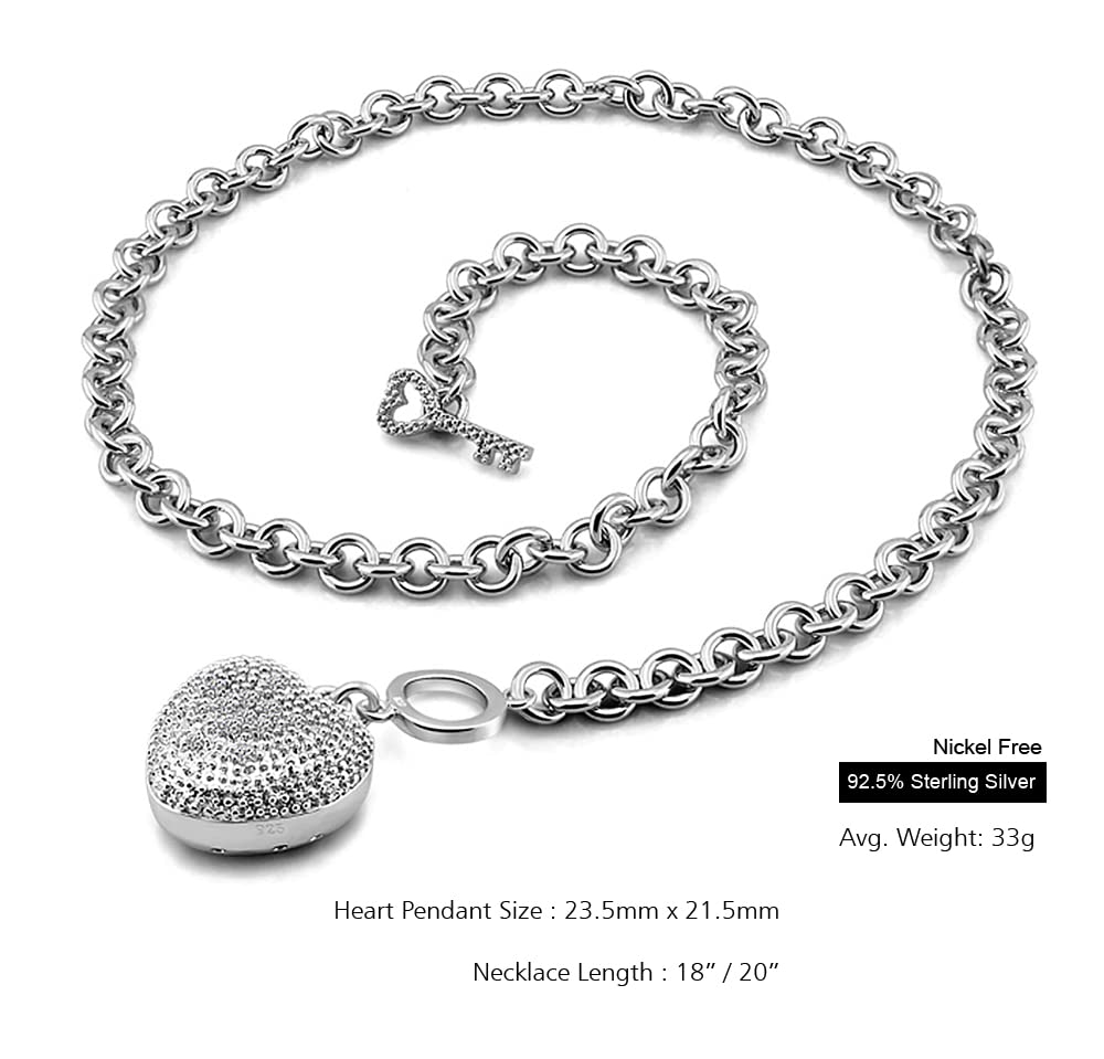 Meilanduo Solid 925 Sterling Silver Rolo Chain Link Necklace with Key Heart Pendant 18" 20" for Women (20 Inches)