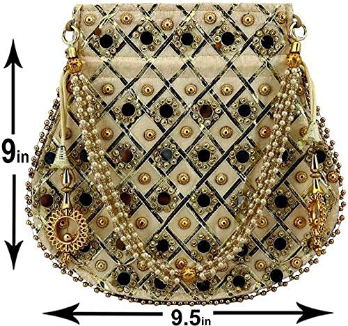 Gold Potli Wristlets Ethnic Potli For Women's | Designer Rajasthani Style Royal Clutch Silk Batwa | Zari Work Potli | Bridal Potli | Potli Bags