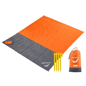 sandproof beach blanket 79in x 83in camping mat waterproof picnic blankets with floating waterproof phone pouch washable rug for travel hiking music grass bbq trips lightweight quick drying orange