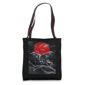 red moon raven japanese black crow tote bag