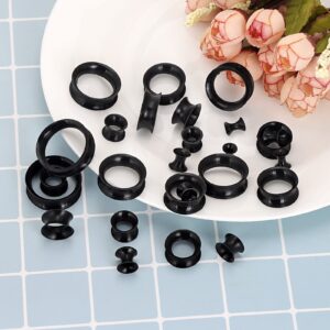 DERALA Silicone Ear Tunnels 26pcs Flexible Double Flared Ear Gauges Soft Ear Stretching Kit Piercing 8g-1 inch, Black