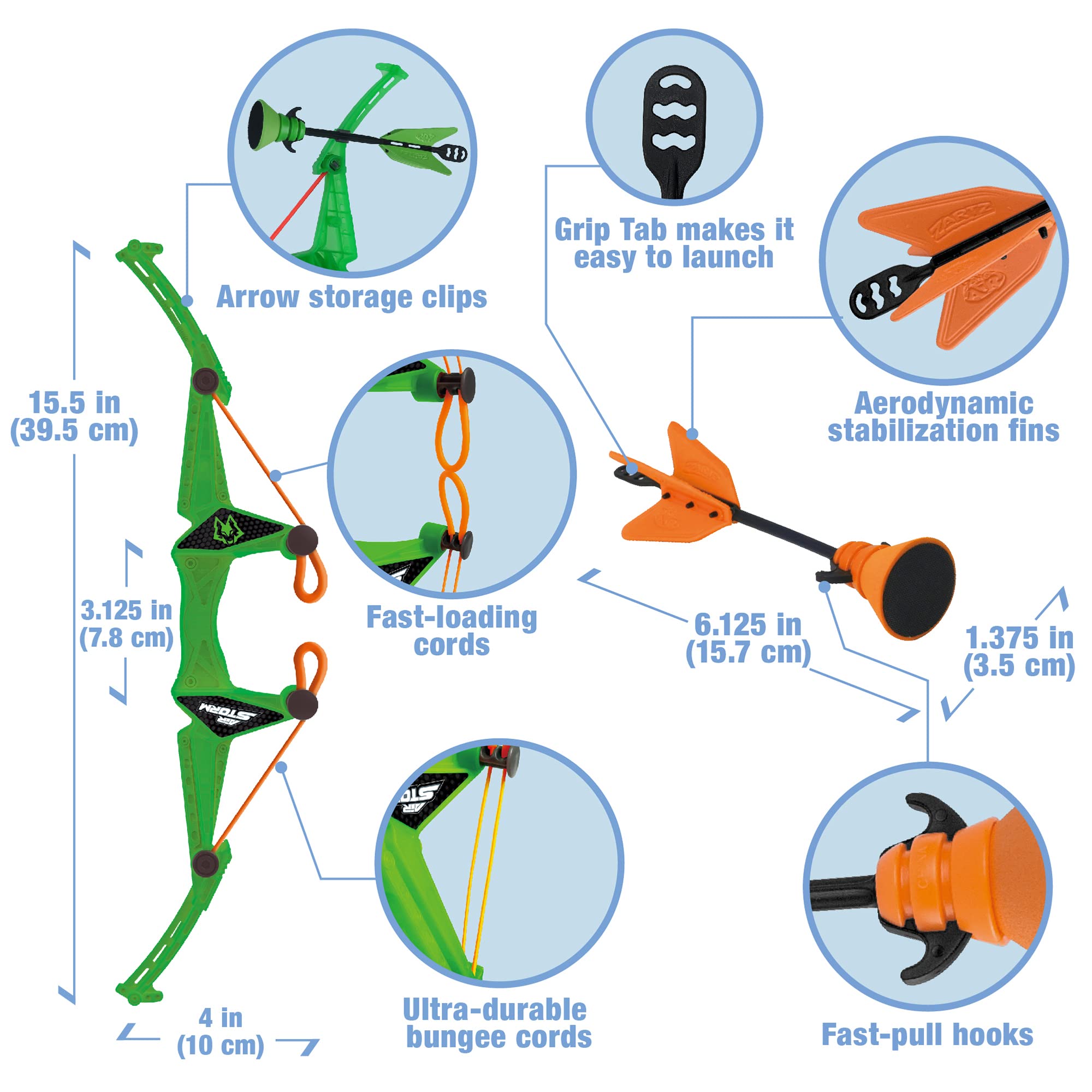 Zing Air Storm Bullz Eye Bow, Includes 2 Bows, 6 Sticky Arrows and 1 Target, Safely Shoots Arrows Over 35ft, Short Range Indoor or Outdoor Active Play, Great Bow and Arrow Toy