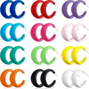 mtlee 12 pairs acrylic earrings colorful hoop earrings trendy earrings chunky earrings cute candy earrings jewelry for women (rainbow color, stylish style)