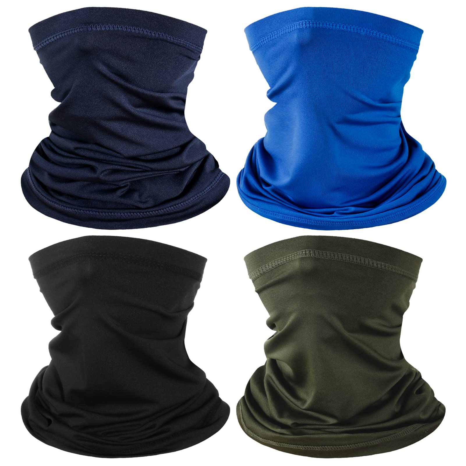 AZORINA 4 Pack Neck Gaiter Face Mask Scarf Masks Bandanas Breathable Outdoor Headwear Balaclavas Cover for Men Women (Black&Blue&Navy&Army Green)