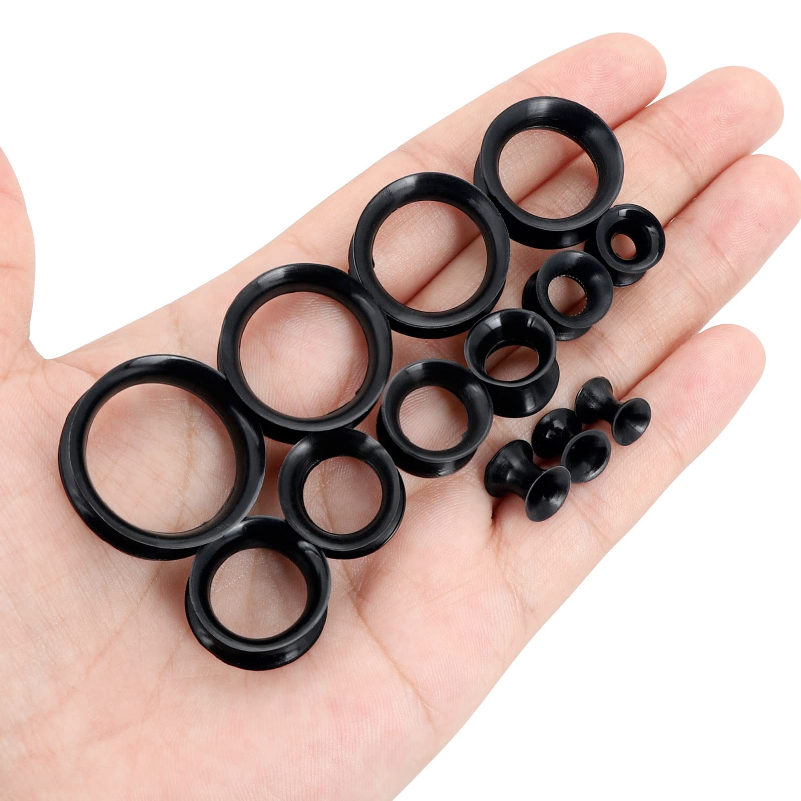 DERALA Silicone Ear Tunnels 26pcs Flexible Double Flared Ear Gauges Soft Ear Stretching Kit Piercing 8g-1 inch, Black