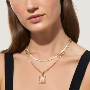 KissYan Gold Layered Initial Necklace Set for Womens, 14K Gold Plated Letter A Pendant Necklace Paperclip Snake Choker Alphabets from A-Z Figaro Chain Necklace Jewelry Gift