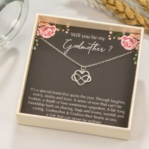 RareLove Godmother Proposal Gift,Gift for Godmother from Godson,Godmother & Godson Necklace 925 Sterling Silver Tiny Infinity Heart Necklaces for Women,Gifts for Godmother