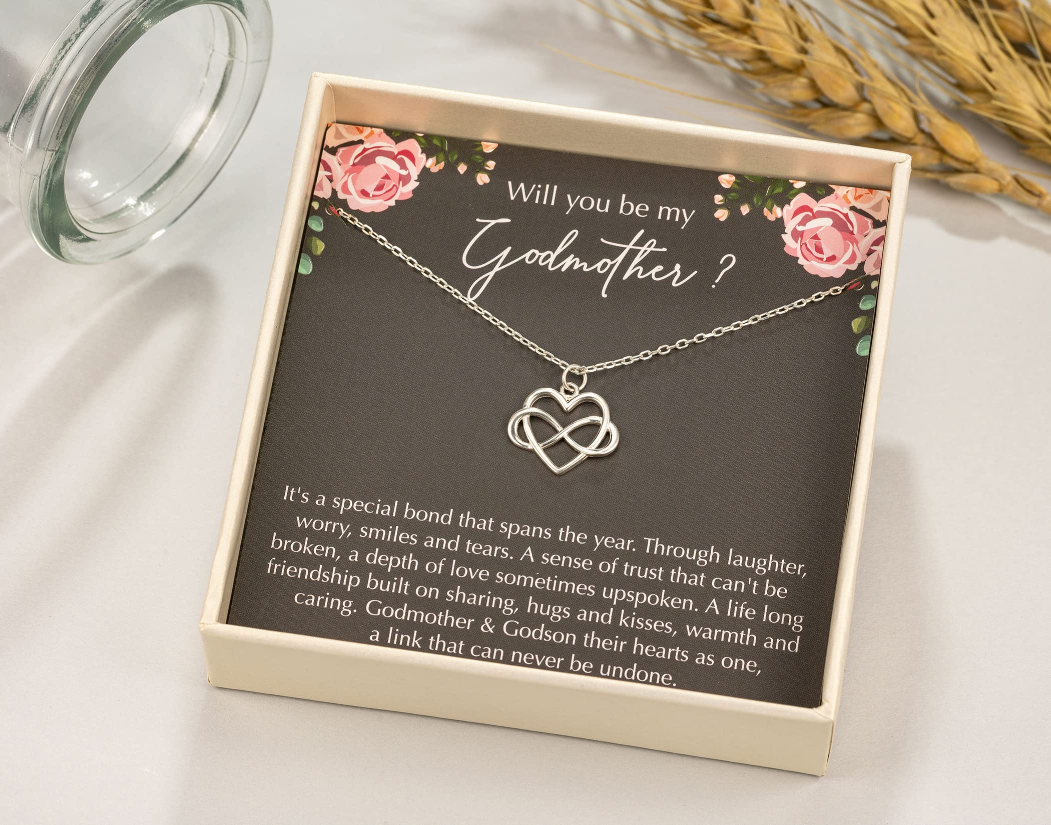 RareLove Godmother Proposal Gift,Gift for Godmother from Godson,Godmother & Godson Necklace 925 Sterling Silver Tiny Infinity Heart Necklaces for Women,Gifts for Godmother