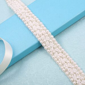 Fubney Crystal Bridal Belt Handmade Pearls Wedding Sash Belts Bridesmaid Sash for Women's Dress (ivory)