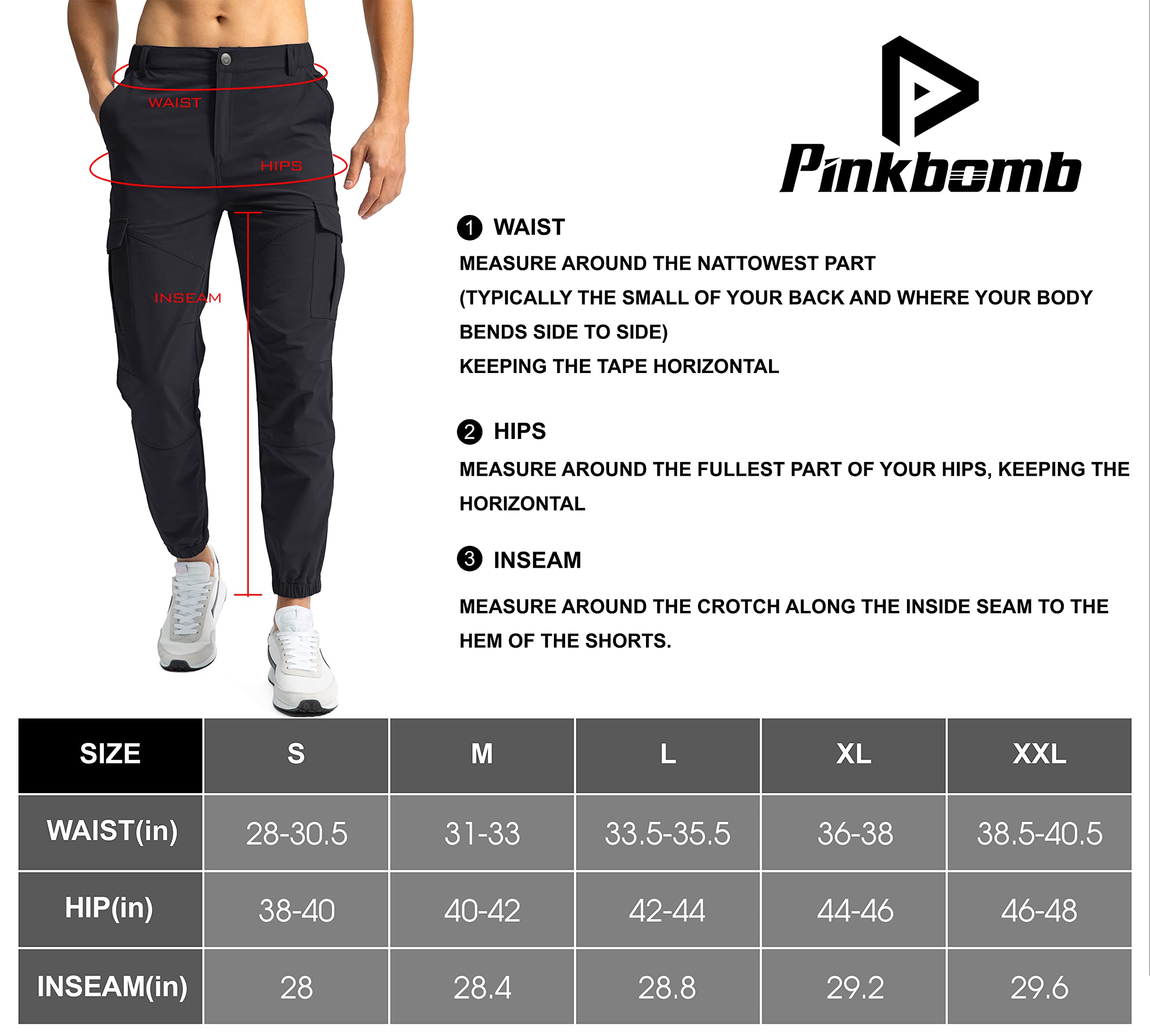 Pinkbomb Men's Hiking Cargo Pants with 7 Pockets Slim Fit Stretch Joggers Golf Cargo Work Pants for Men(Black,M)