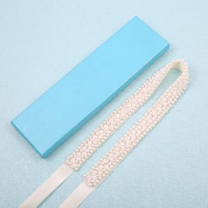 Fubney Crystal Bridal Belt Handmade Pearls Wedding Sash Belts Bridesmaid Sash for Women's Dress (ivory)