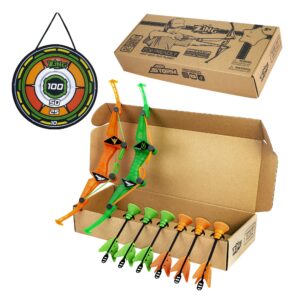 Zing Air Storm Bullz Eye Bow, Includes 2 Bows, 6 Sticky Arrows and 1 Target, Safely Shoots Arrows Over 35ft, Short Range Indoor or Outdoor Active Play, Great Bow and Arrow Toy